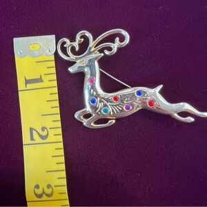 Jewelry | Vintage Christmas Pin Brooch Leaping Reindeer Rainbow ...